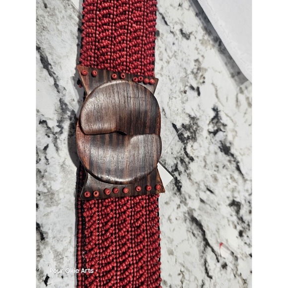 Accessories | Glass Bead Belt Wood Buckle Wide Stretch Cinch Waist ...
